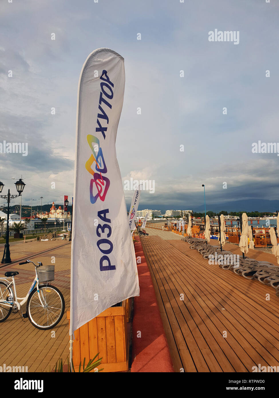 Sochi, Russia - May 31. 2018. Rosa Khutor - the beach on the Black Sea ...