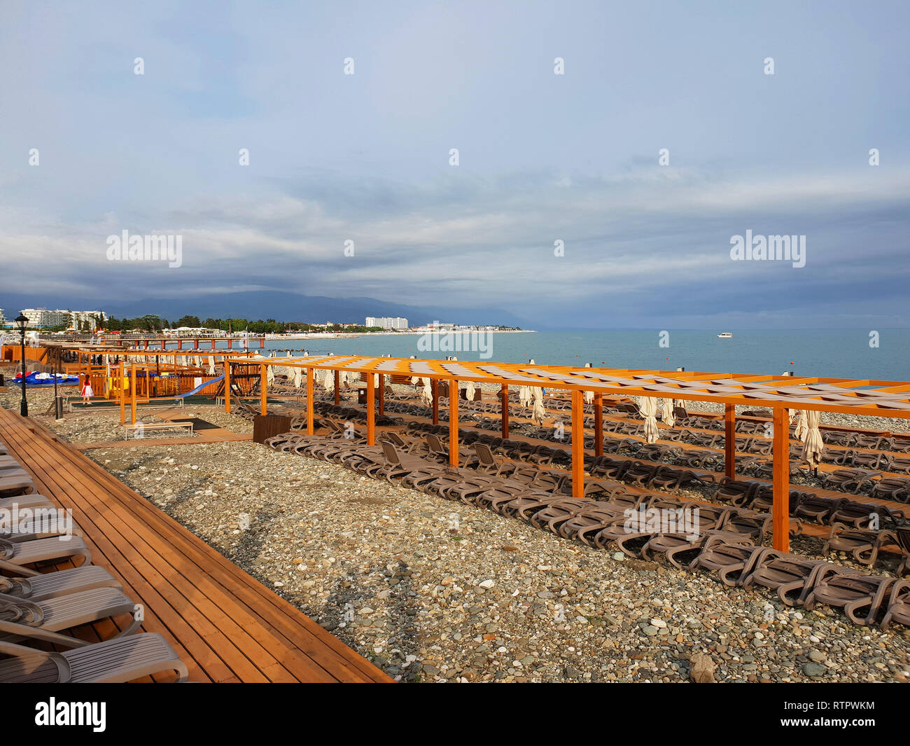 Beautiful beach on the Black Sea coast in Adler, Russia Stock Photo - Alamy