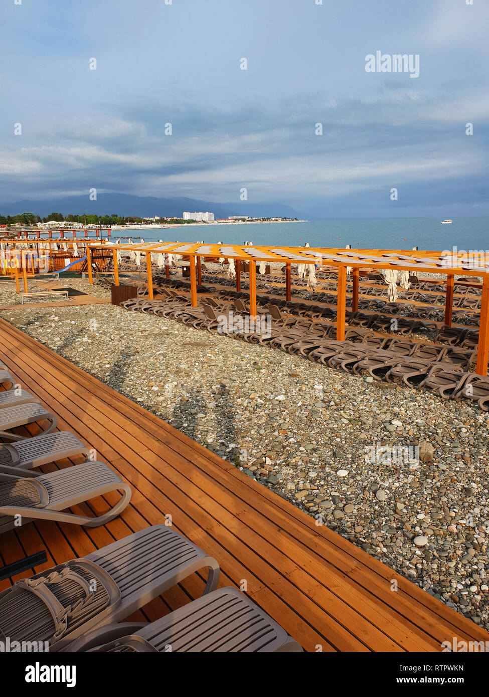 Beautiful beach on the Black Sea coast in Adler, Russia Stock Photo - Alamy