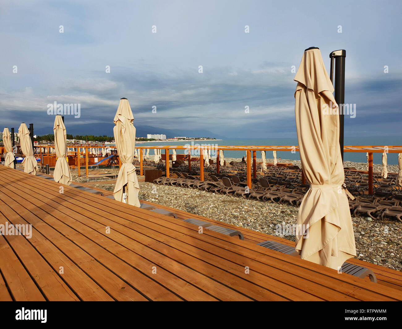 Beautiful beach on the Black Sea coast in Adler, Russia Stock Photo - Alamy