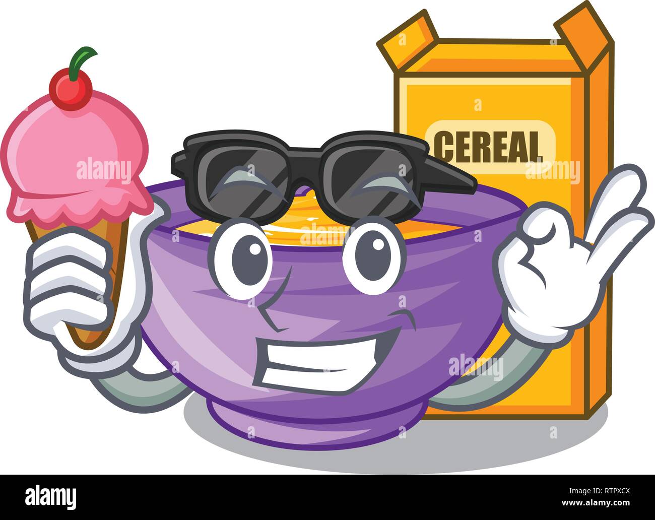 With Ice Cream Cereal Box In The Character Fridge Stock Vector Image