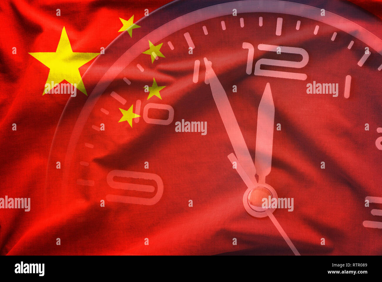 Background conceptual image of the Chinese Flag with a clock dial ...