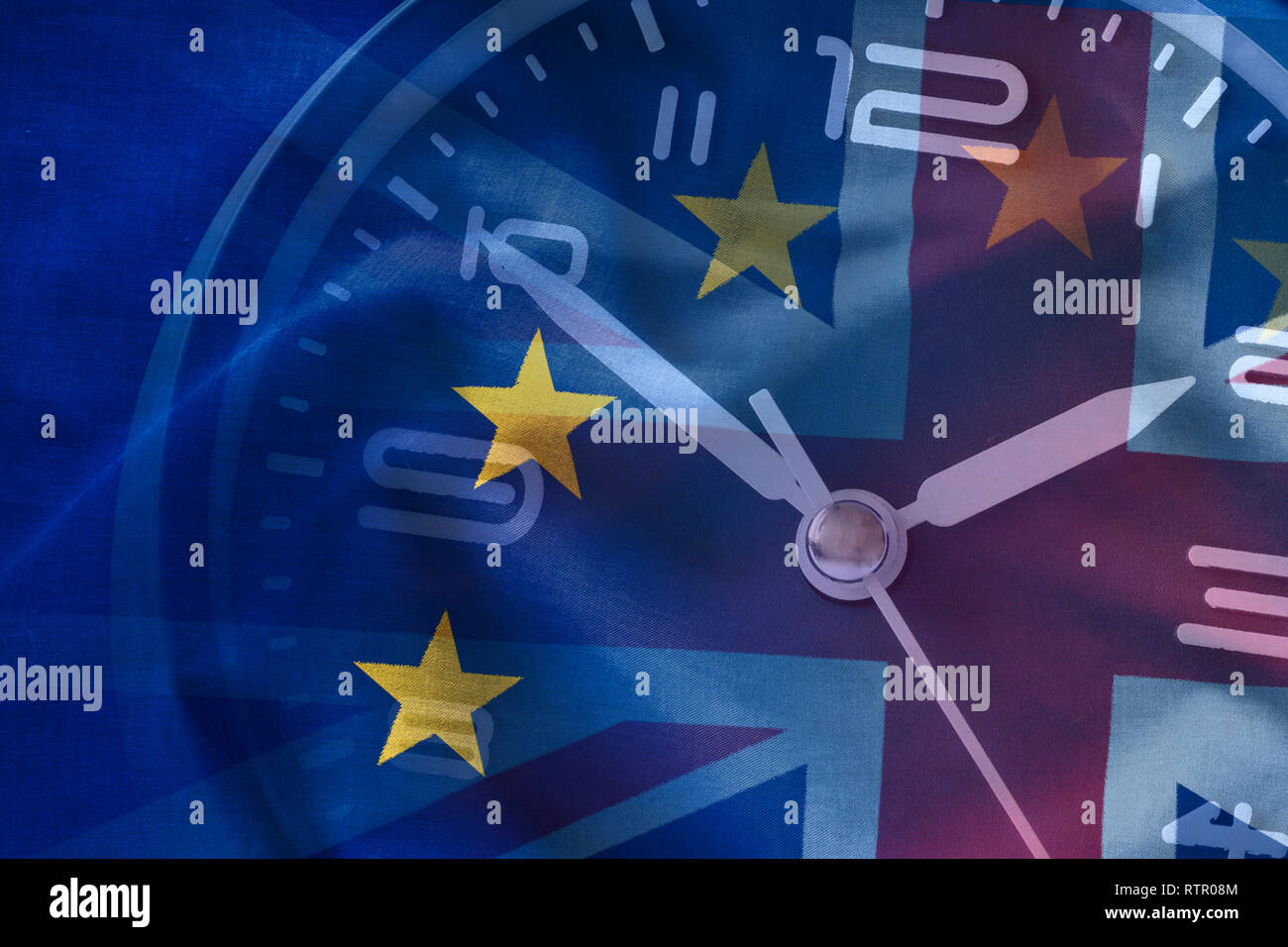 Composite of the EU and British flags with a clock conceptual of Brexit ...