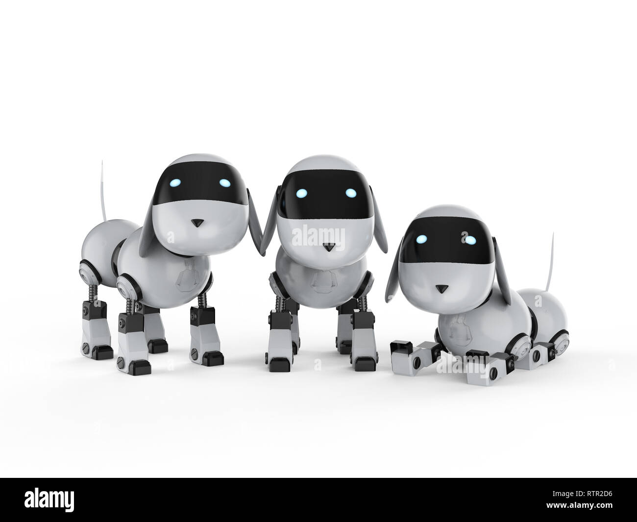 3d rendering group of dog robots on white background Stock Photo - Alamy