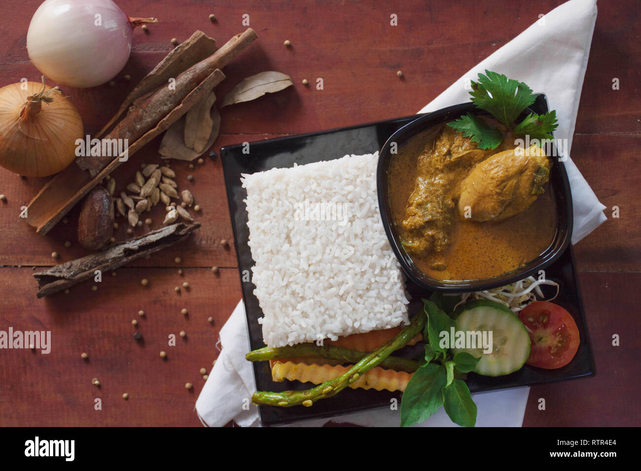 top view of a chicken curry, is a food made from chicken soaked with ...