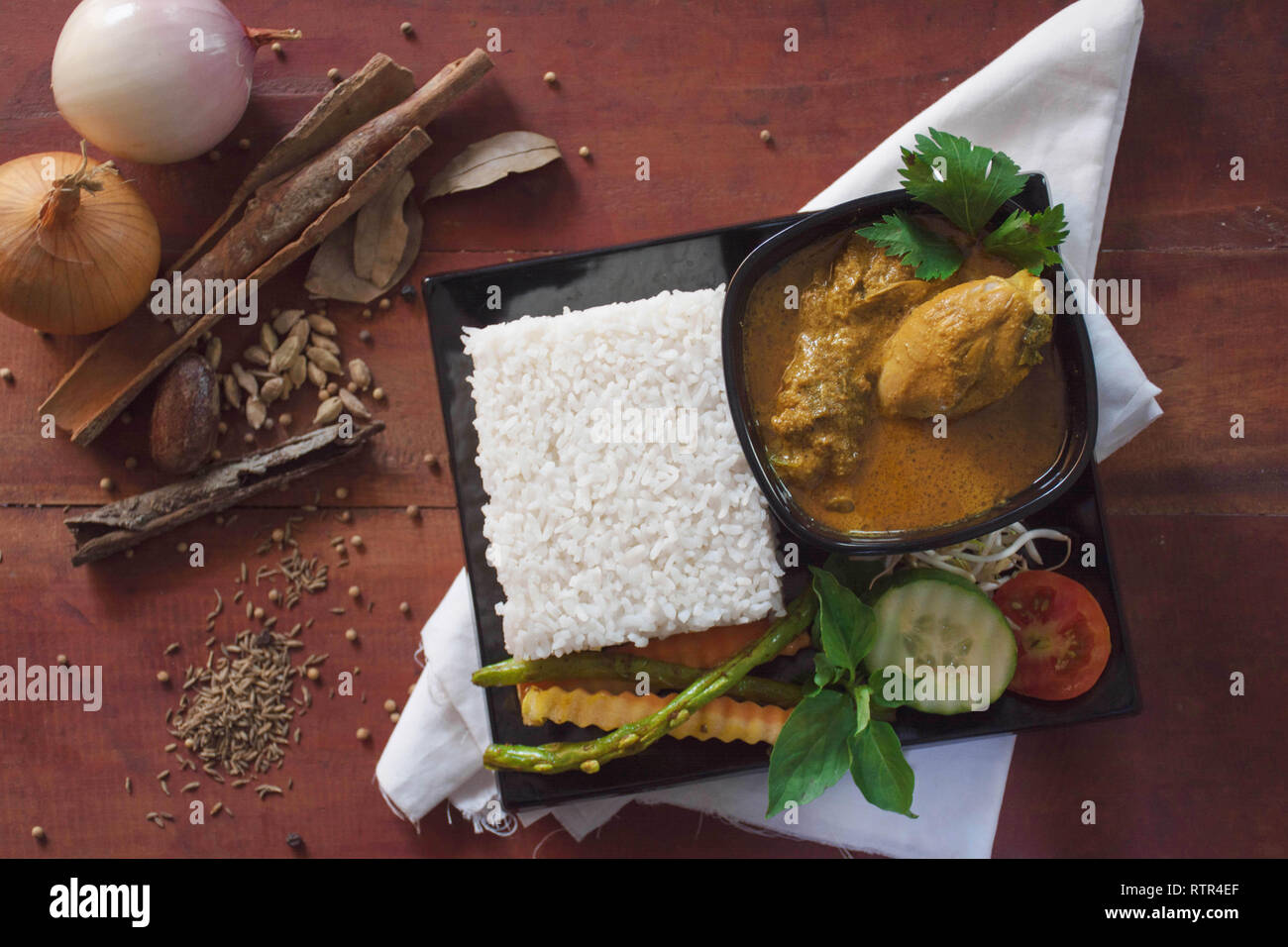 top view of a chicken curry, is a food made from chicken soaked with ...