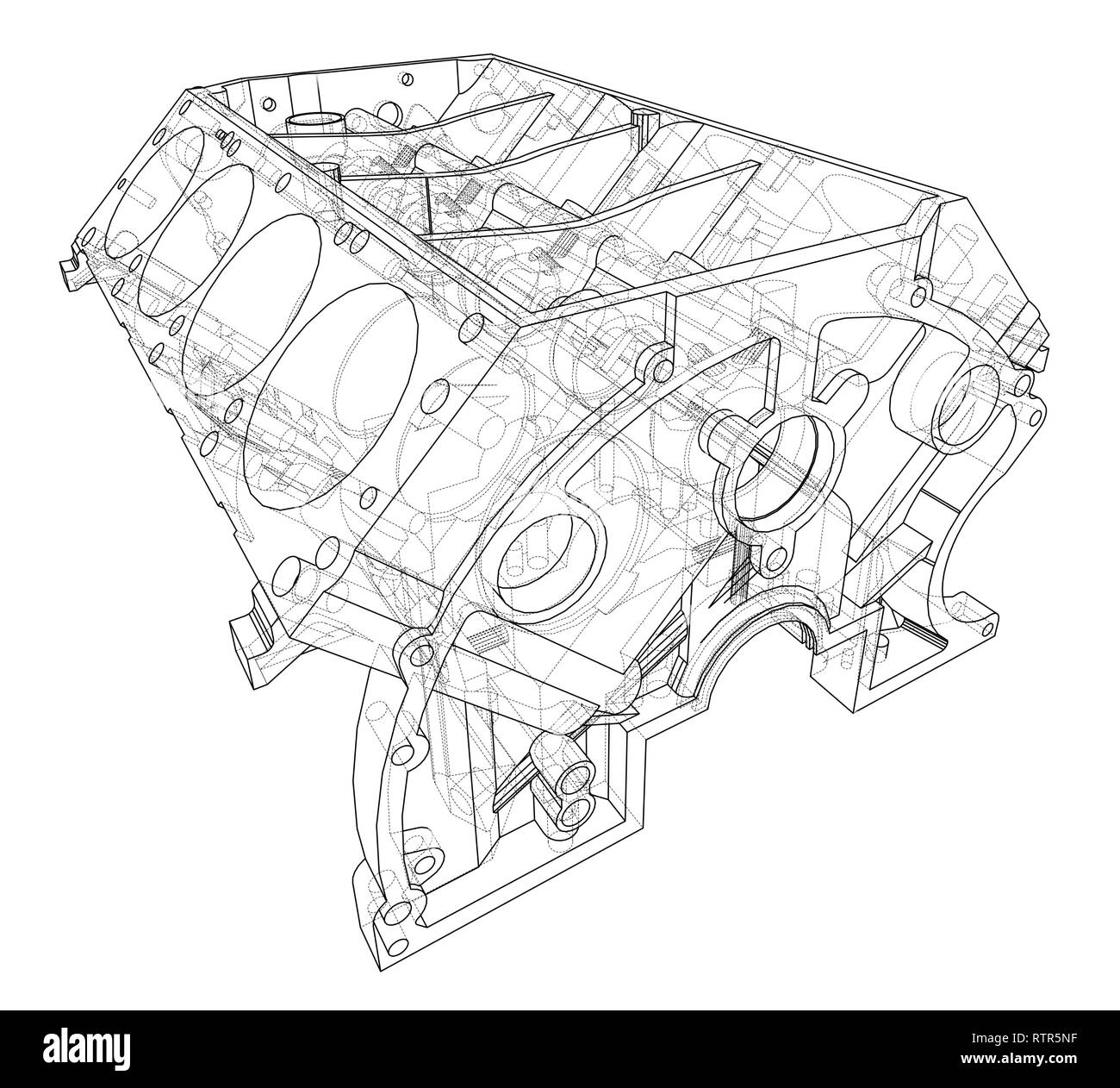Engine block sketch. Vector rendering of 3d Stock Vector Image & Art ...