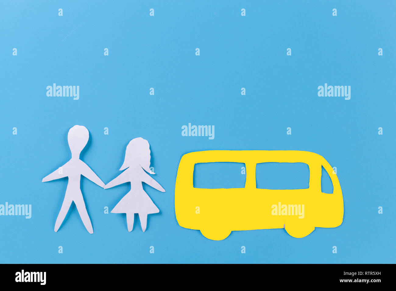 school bus on blue background. paper cut Stock Photo - Alamy