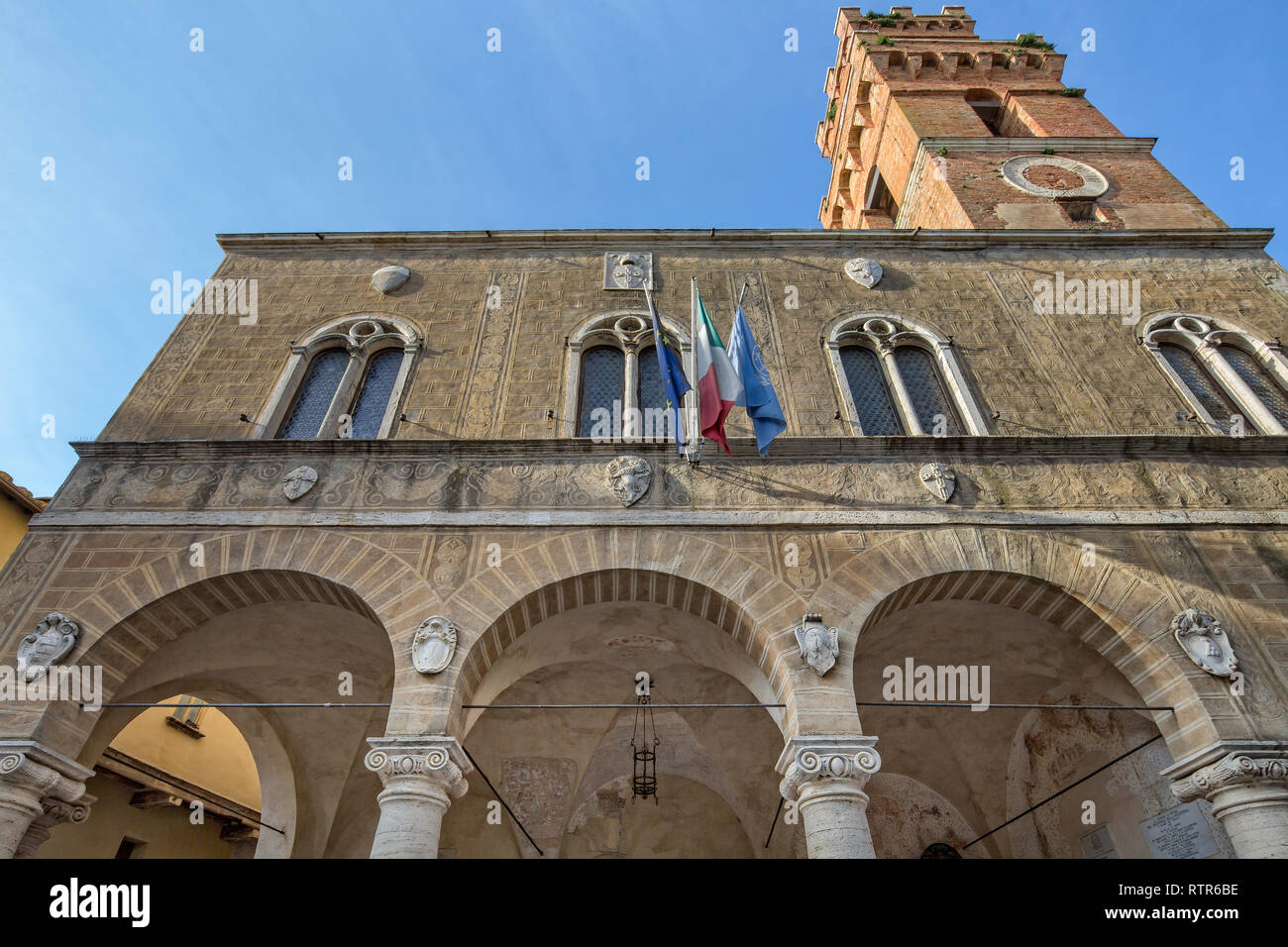 The historic town hall of Pienza. Town Hall at the Piazza Pio II in ...