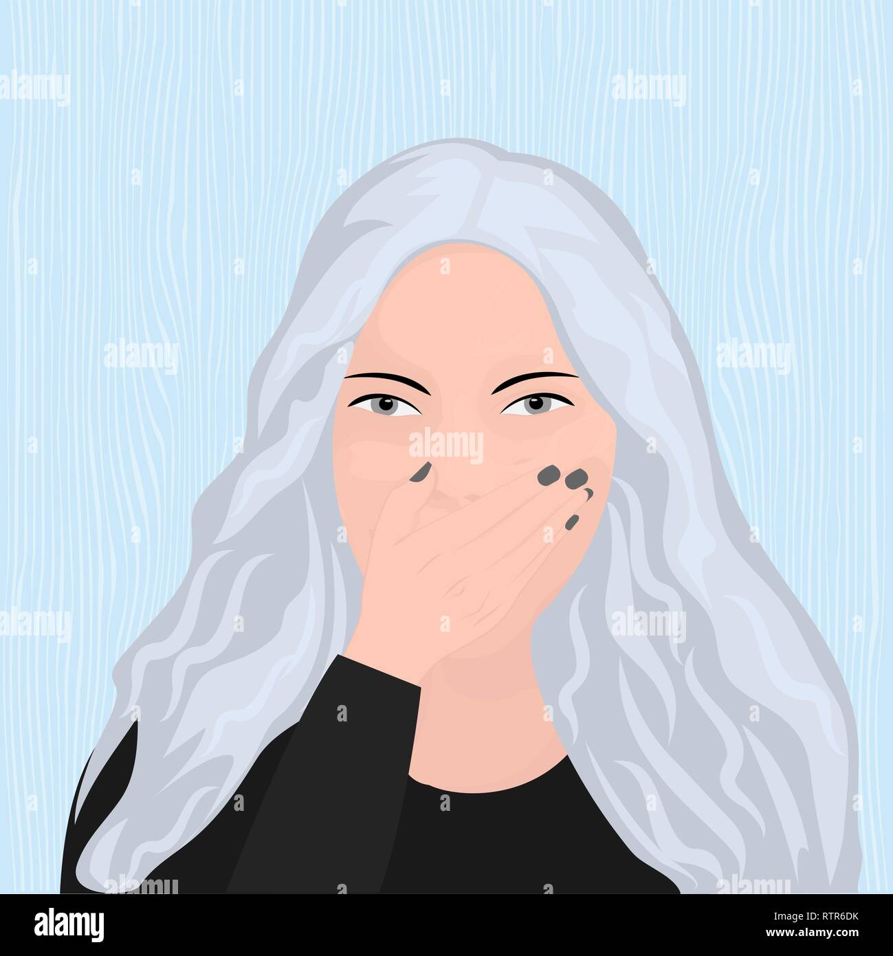 A beautiful girl having a burp and covering her mouth with her hand ...