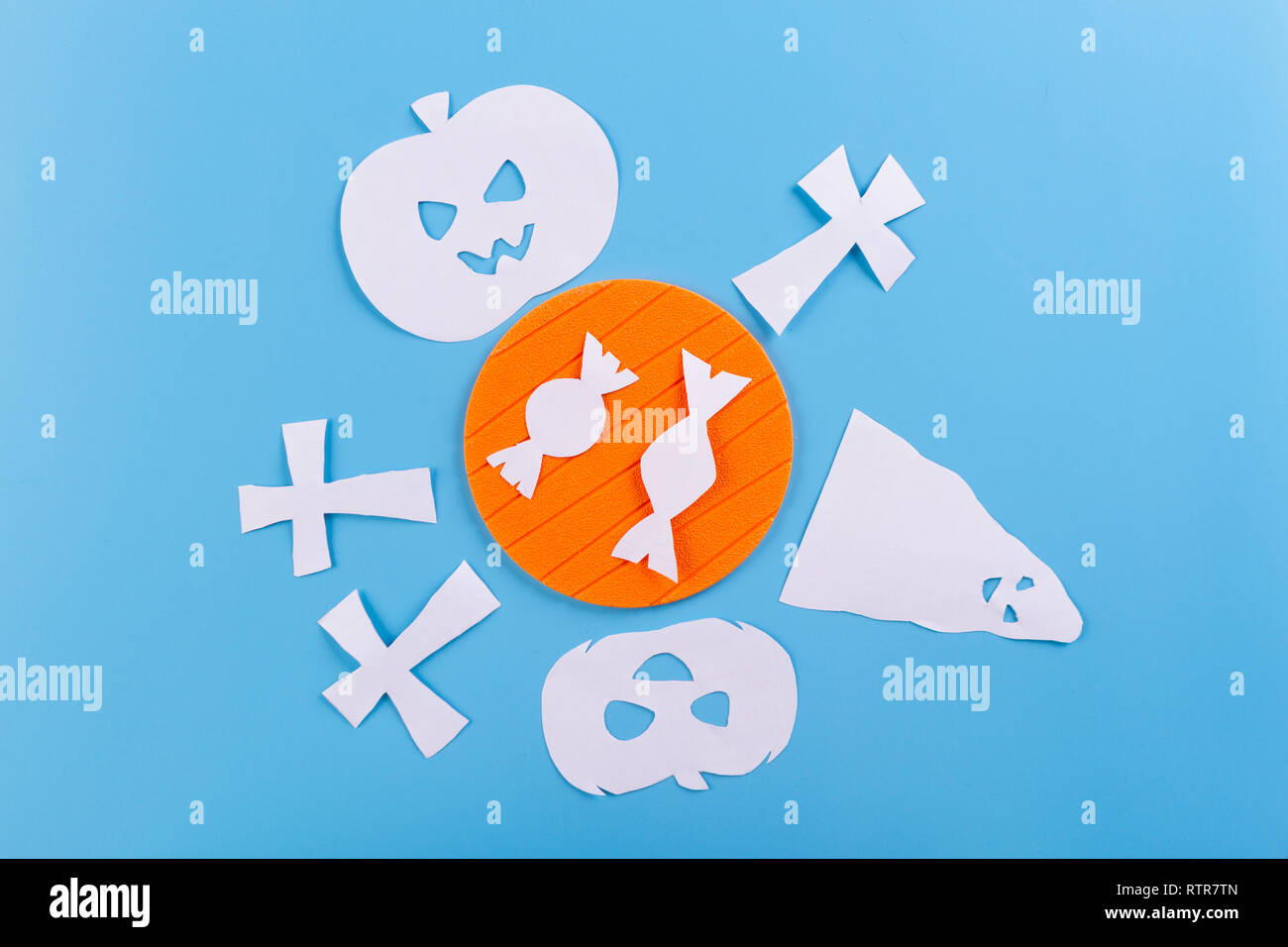 halloween concept image. . graveyard made from paper. blue background ...