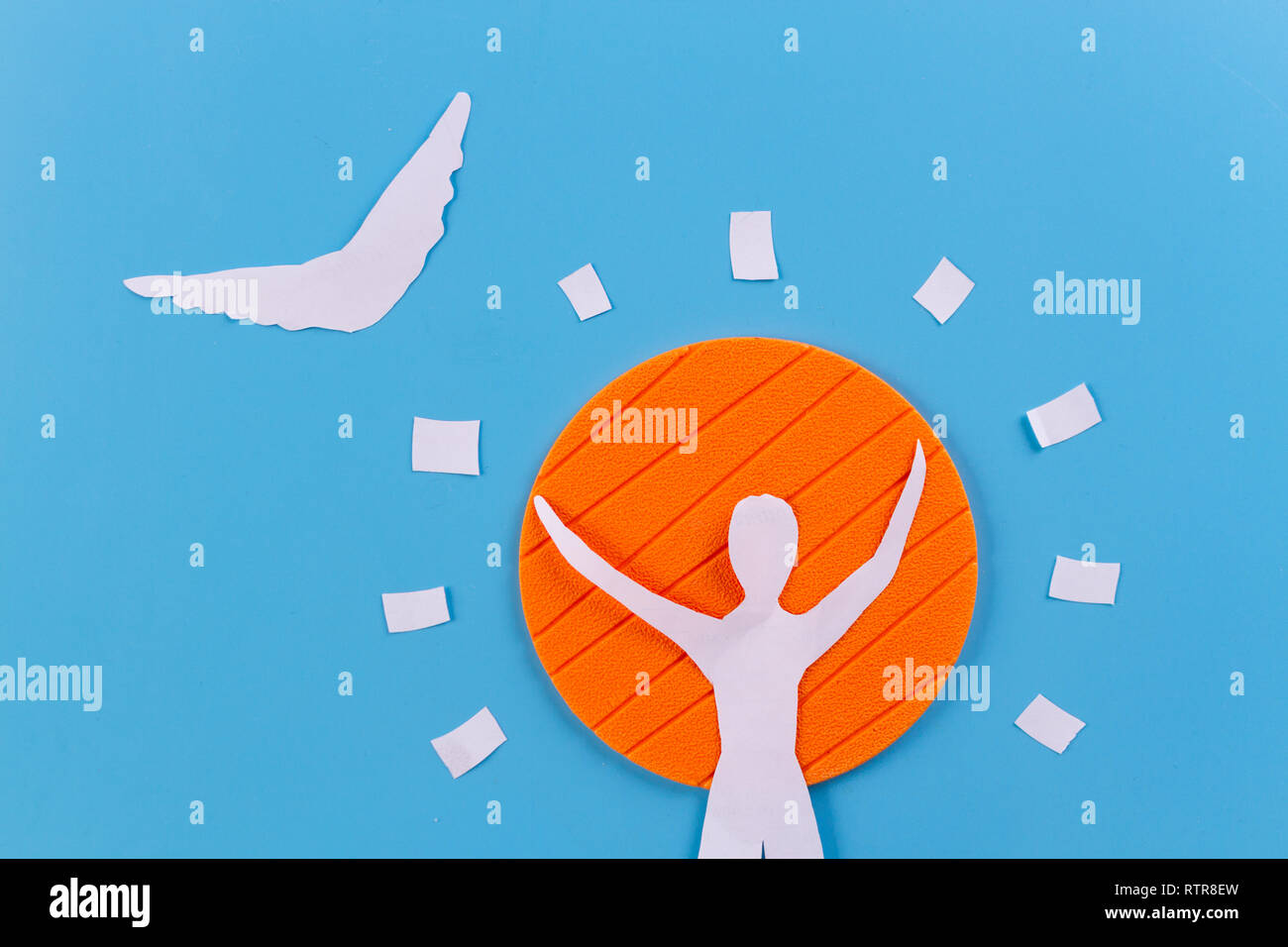 Freedom feel good and travel adventure concept. man birs and sun Stock ...