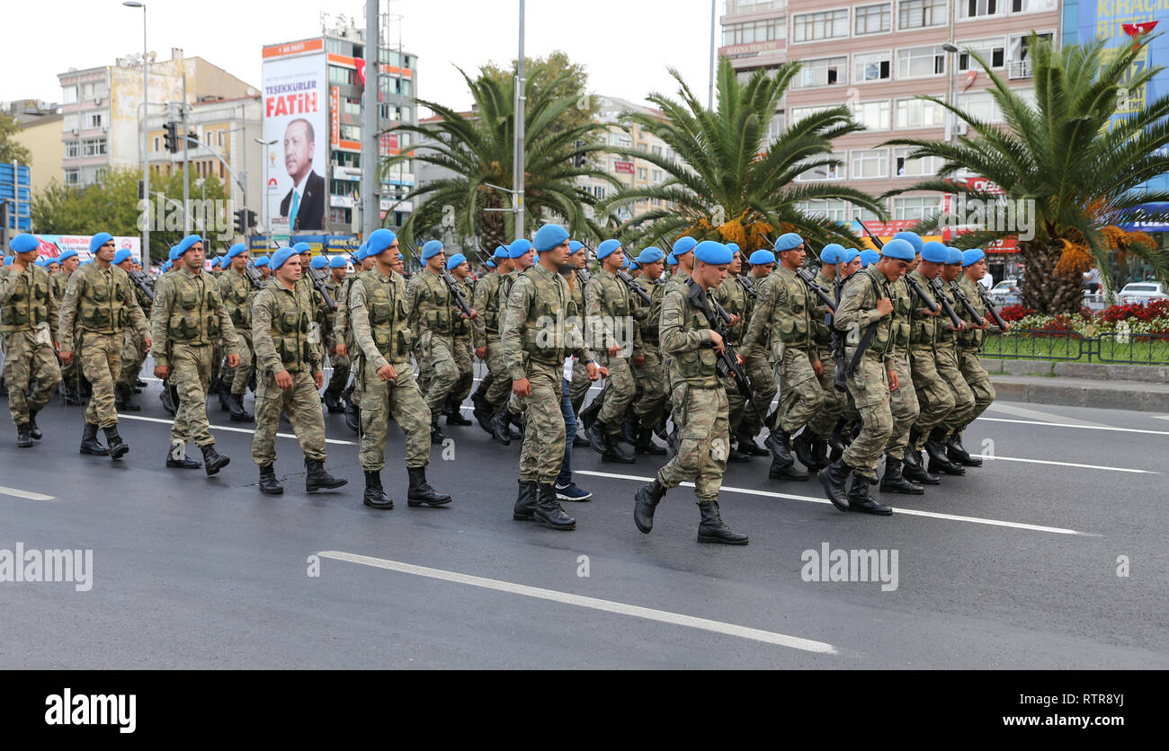 ISTANBUL, TURKEY - AUGUST 30, 2018: Soldiers march during 96th ...