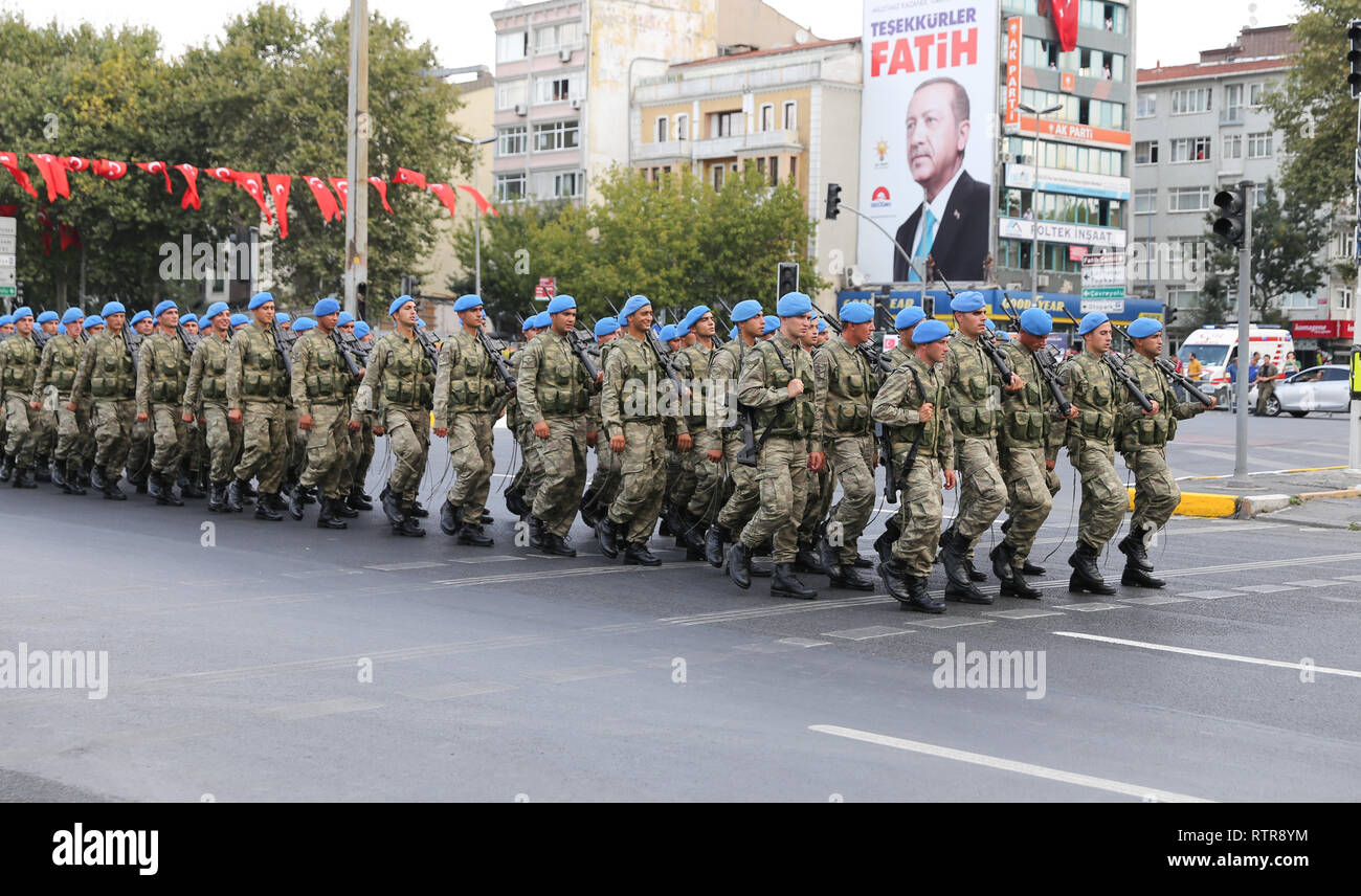 ISTANBUL, TURKEY - AUGUST 30, 2018: Soldiers march during 96th ...