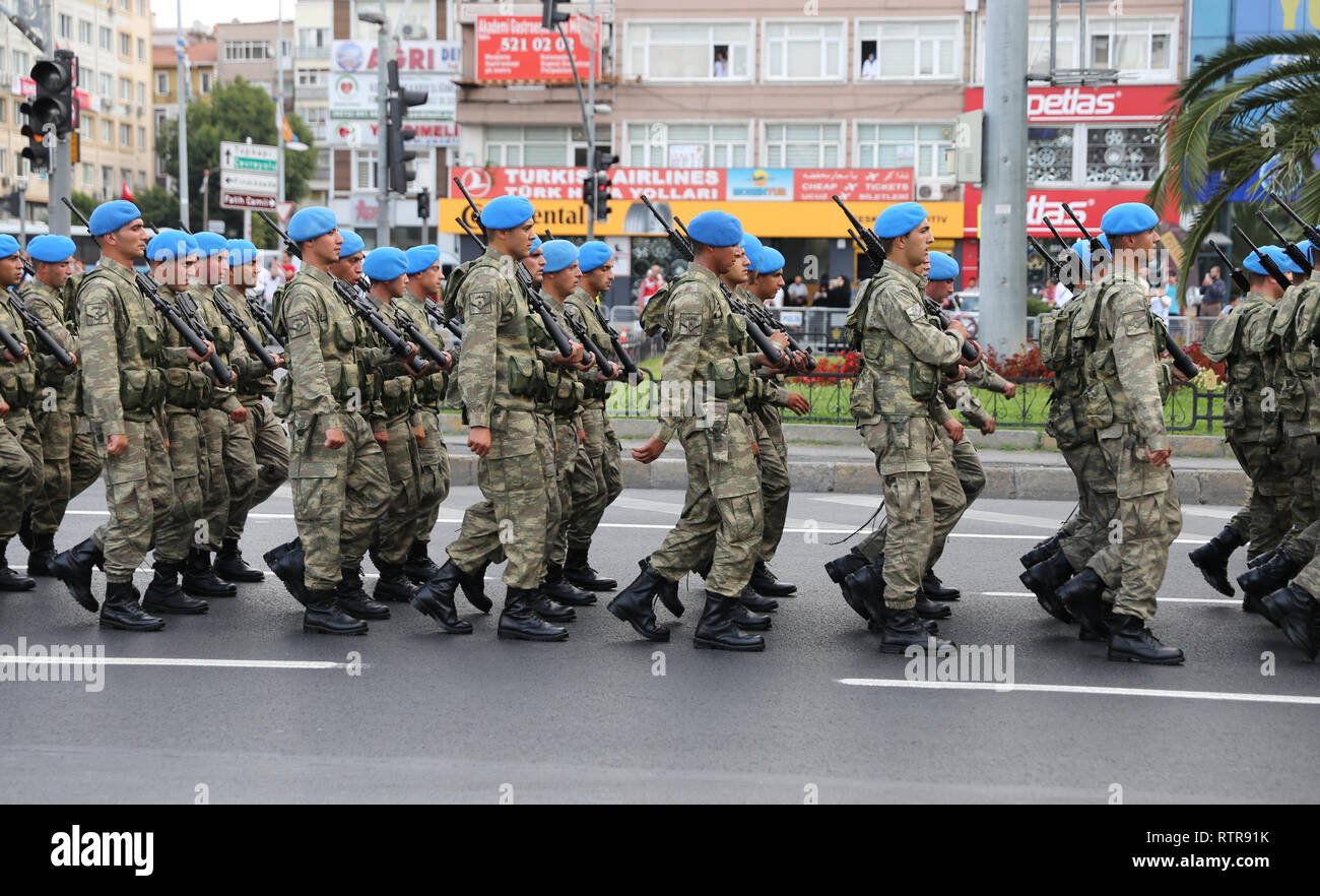 ISTANBUL, TURKEY - AUGUST 30, 2018: Soldiers march during 96th ...