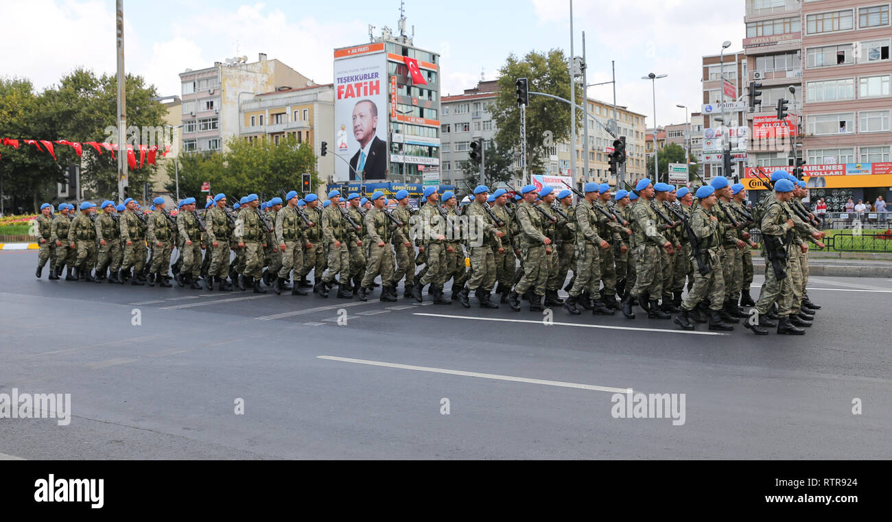 ISTANBUL, TURKEY - AUGUST 30, 2018: Soldiers march during 96th ...
