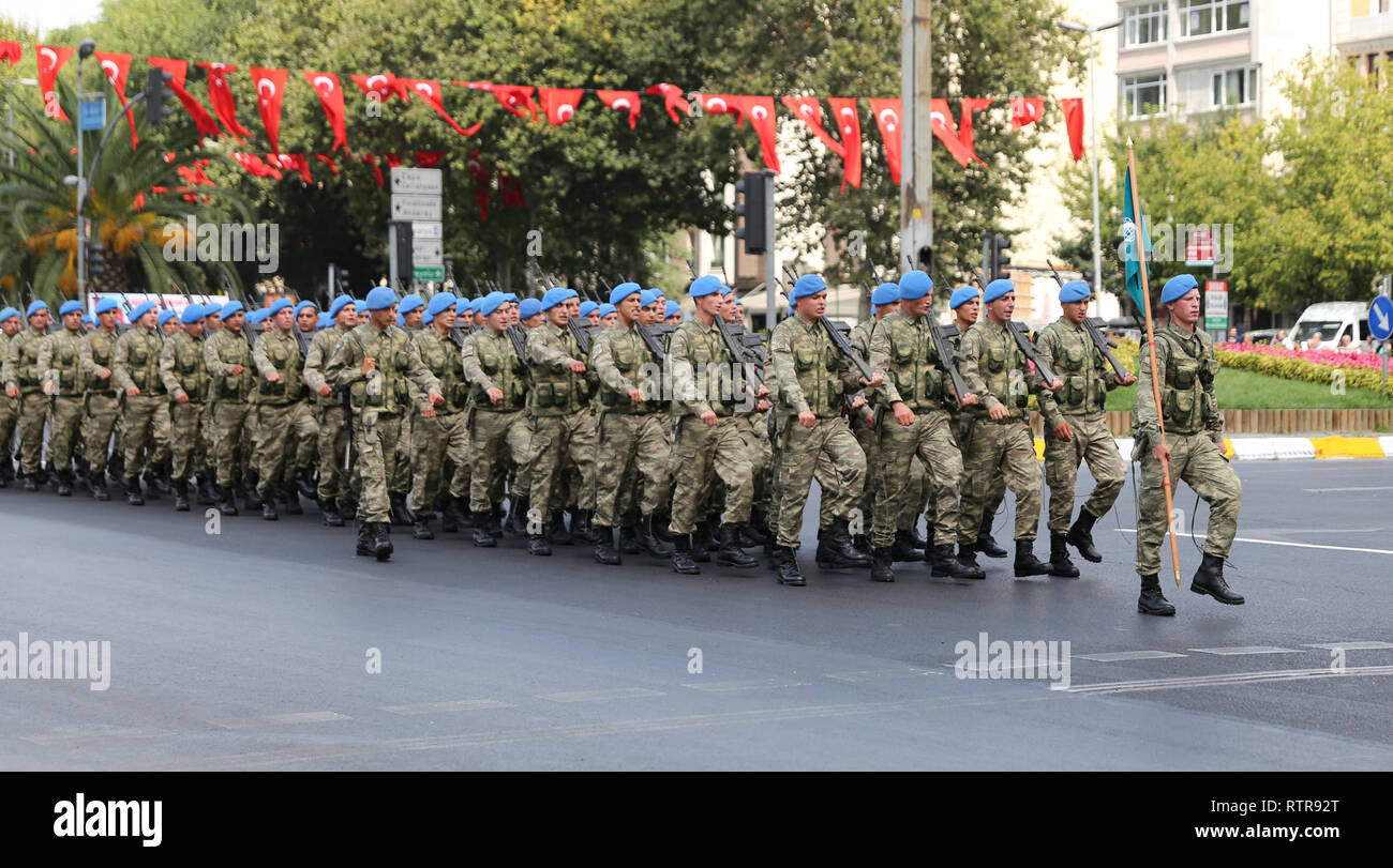 ISTANBUL, TURKEY - AUGUST 30, 2018: Soldiers march during 96th ...