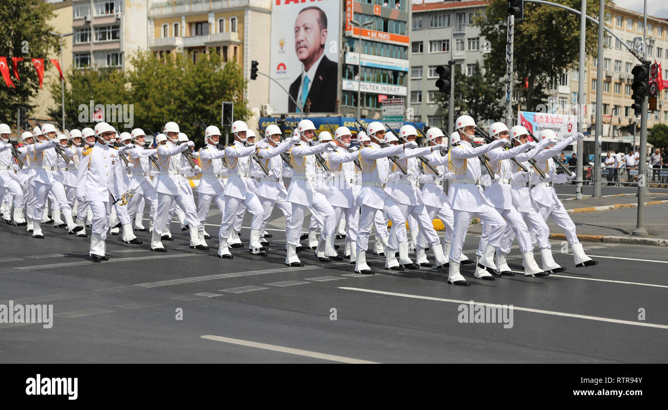 ISTANBUL, TURKEY - AUGUST 30, 2018: Soldiers march during 96th ...