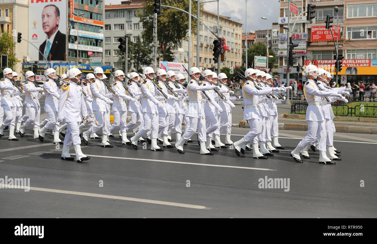 ISTANBUL, TURKEY - AUGUST 30, 2018: Soldiers march during 96th ...