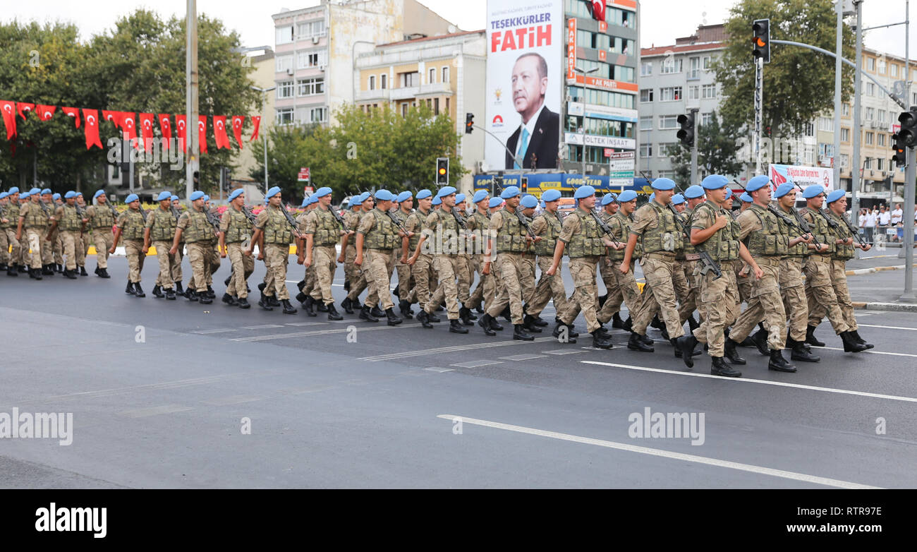 ISTANBUL, TURKEY - AUGUST 30, 2018: Soldiers march during 96th ...