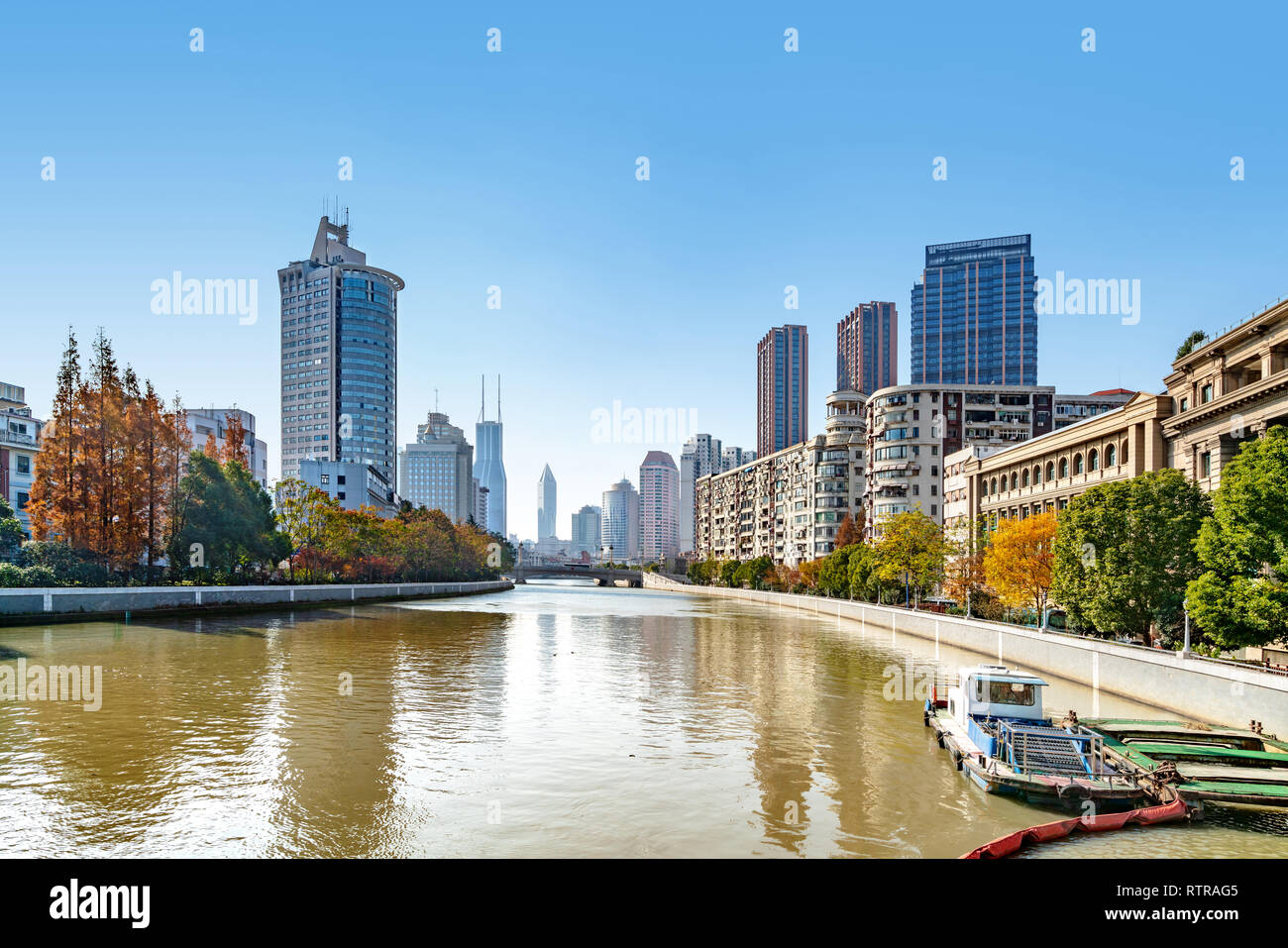 Suzhou River and buildings on both sides, Shanghai, China Stock Photo ...