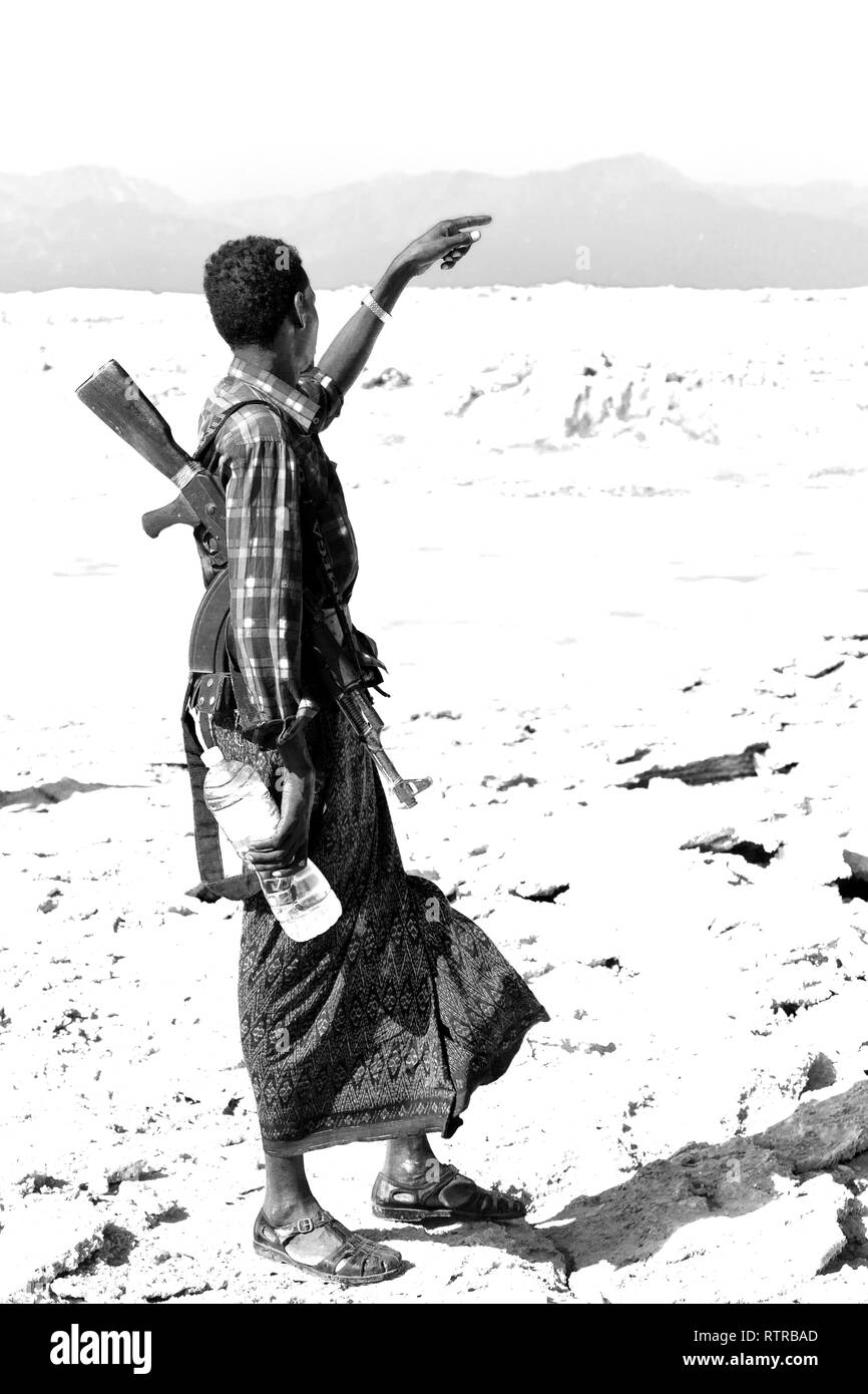 ETHIOPIA,DANAKIL-CIRCA JANUARY 2018--unidentified irregular soldier ...