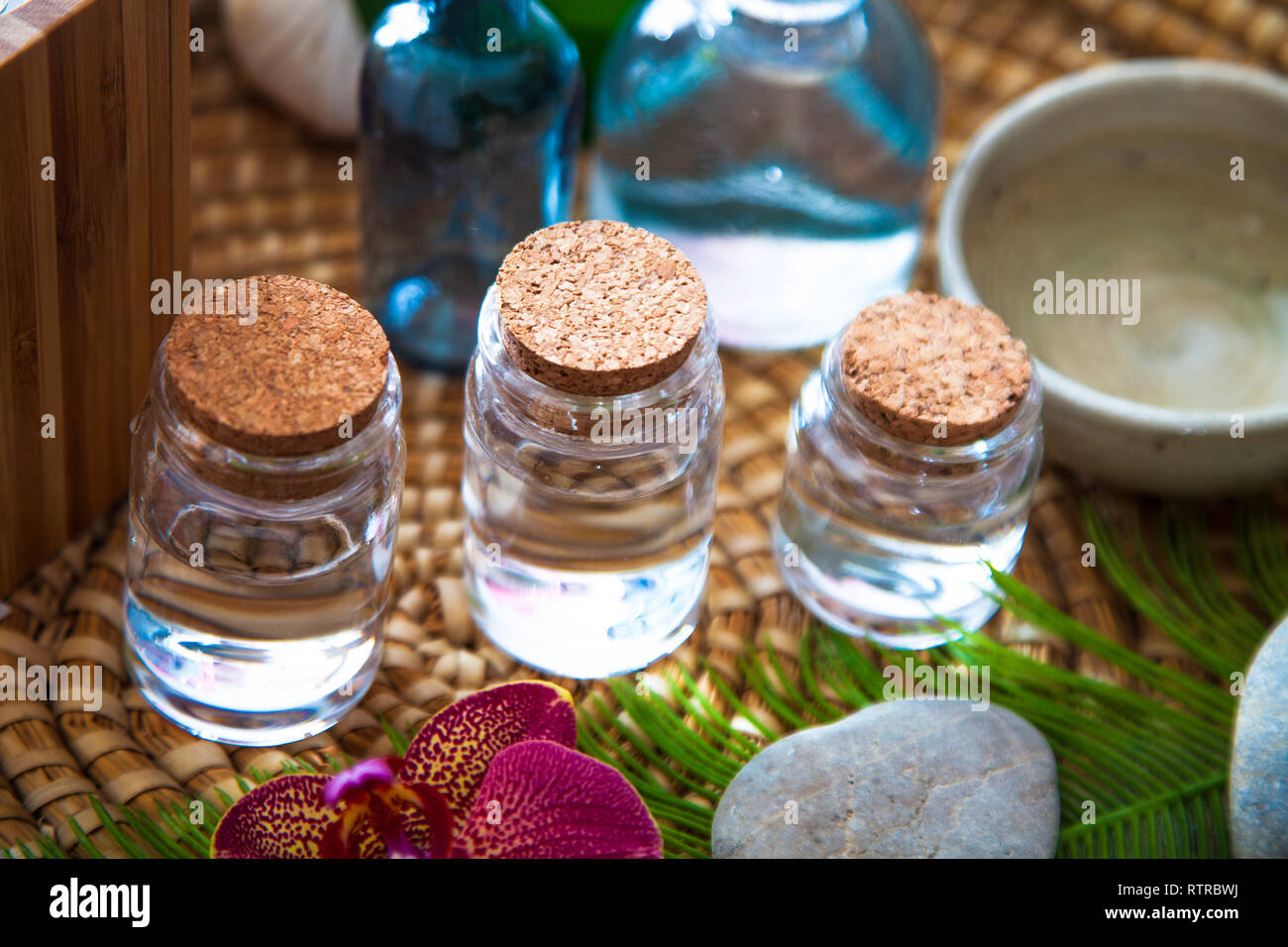 Spa and wellness. Floral water with orchid flower .Spa treatment wit ...