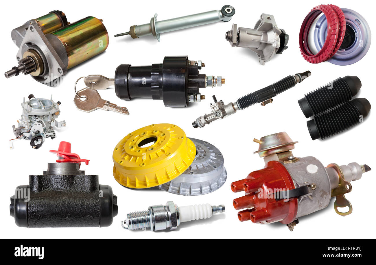 big collection of mechanical auto parts for maintenance isolated on ...