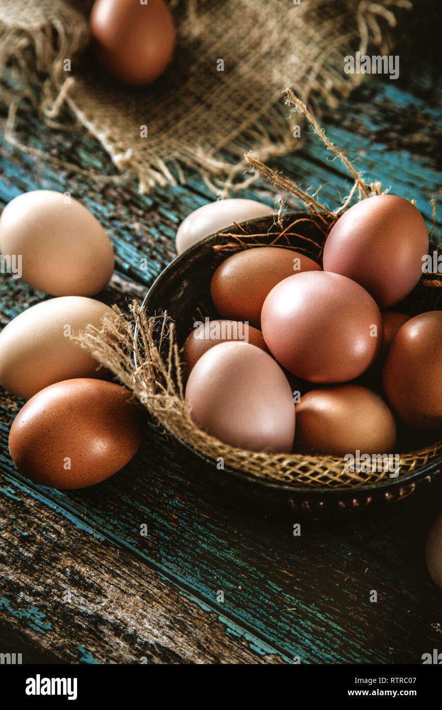 Organic eggs on wood. Fresh eggs. Healthy food Stock Photo - Alamy