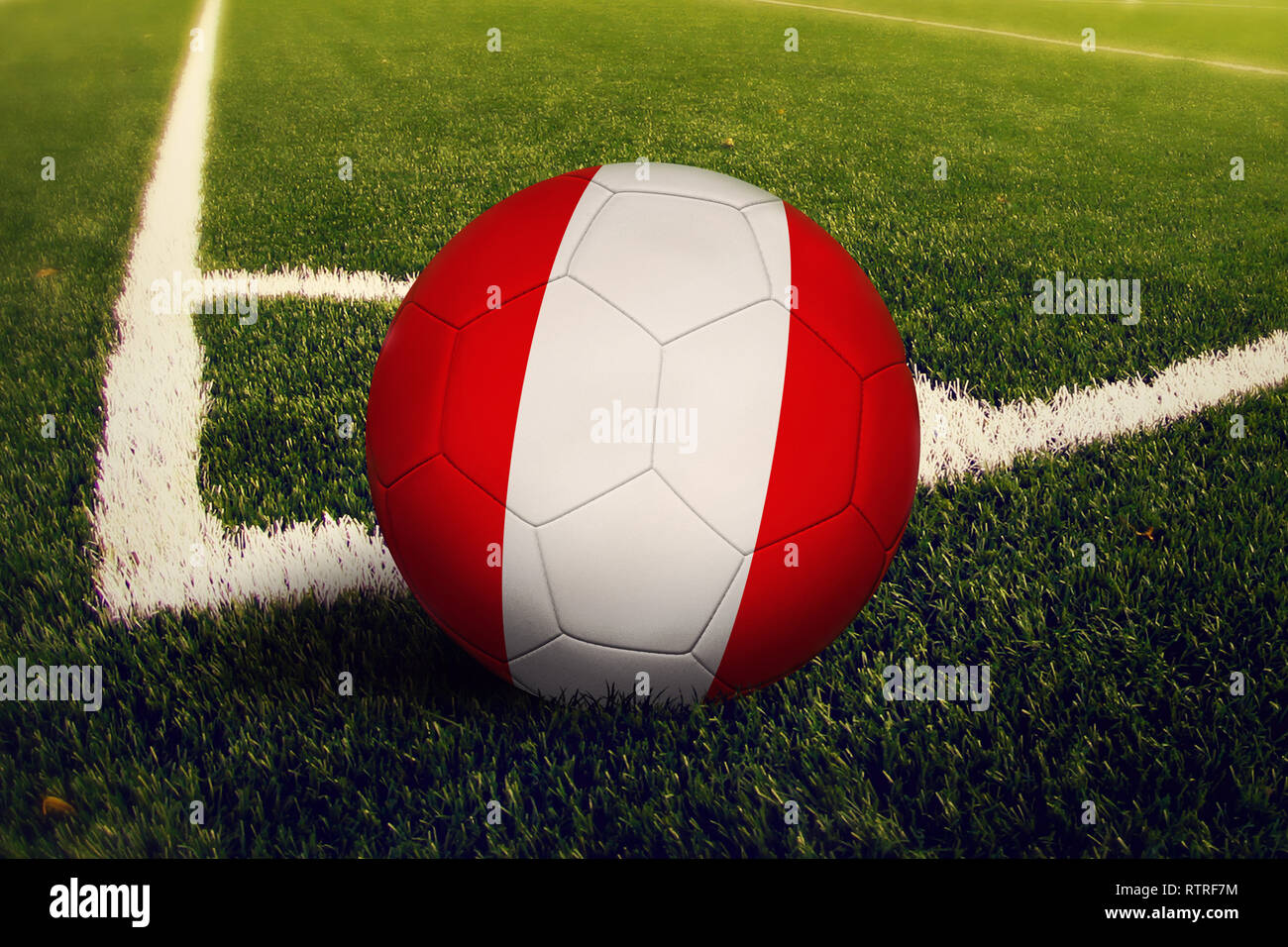 Peru ball on corner kick position, soccer field background. National ...