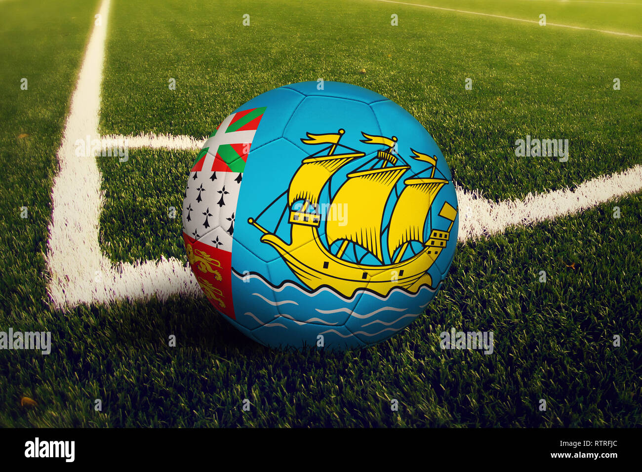 Saint Pierre And Miquelon ball on corner kick position, soccer field ...