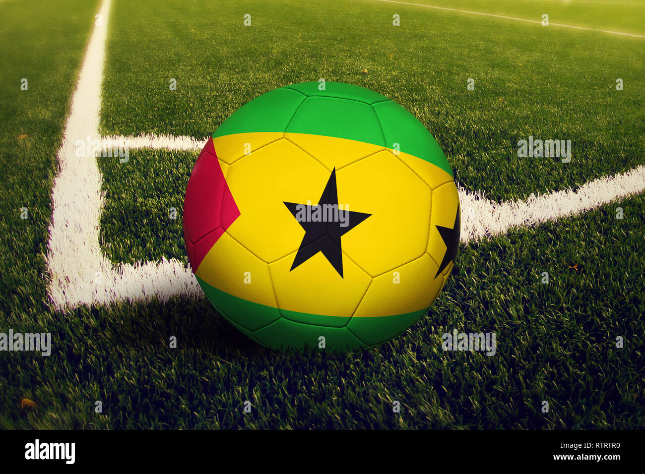 Sao Tome And Principe ball on corner kick position, soccer field ...