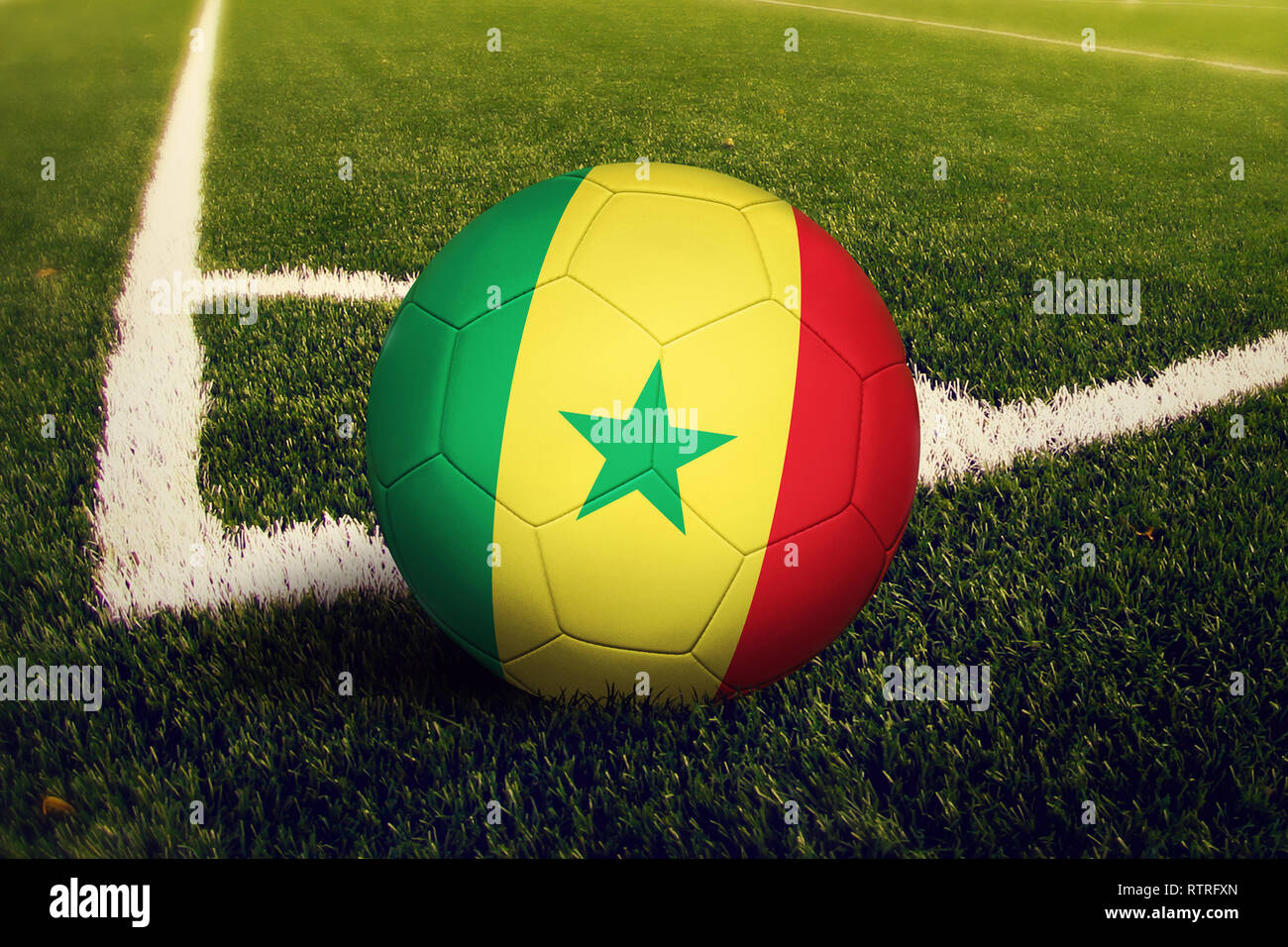 Senegal ball on corner kick position, soccer field background. National ...