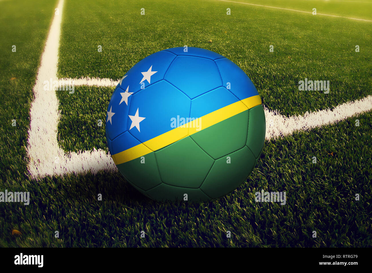 Solomon Islands ball on corner kick position, soccer field background ...