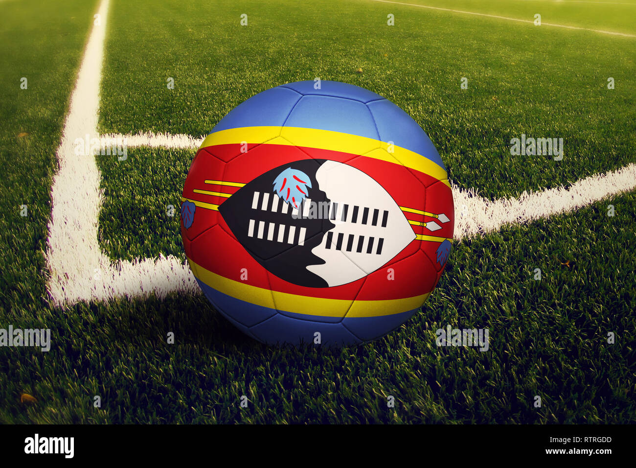 Swaziland ball on corner kick position, soccer field background ...