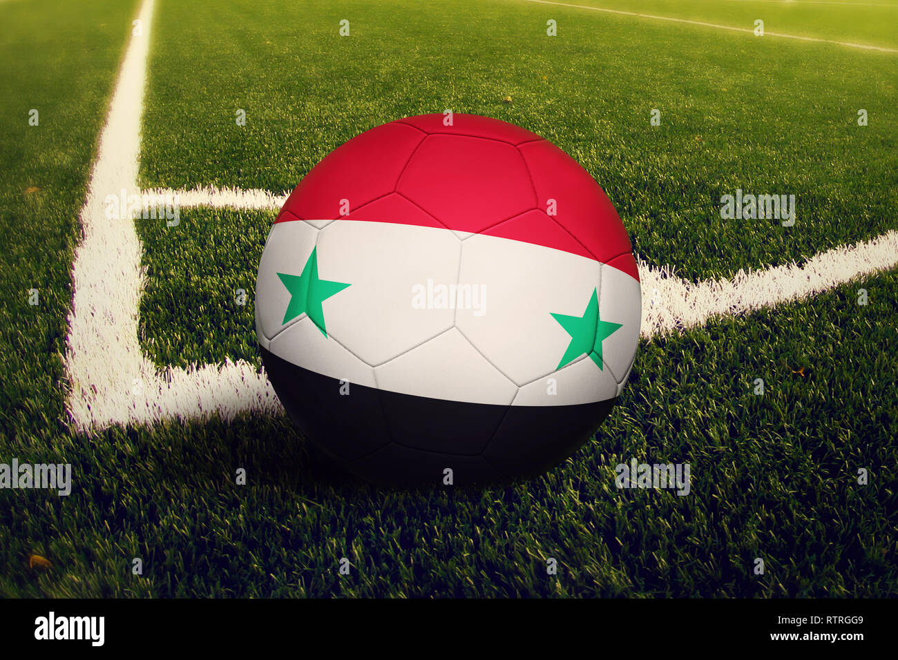 Syria ball on corner kick position, soccer field background. National ...
