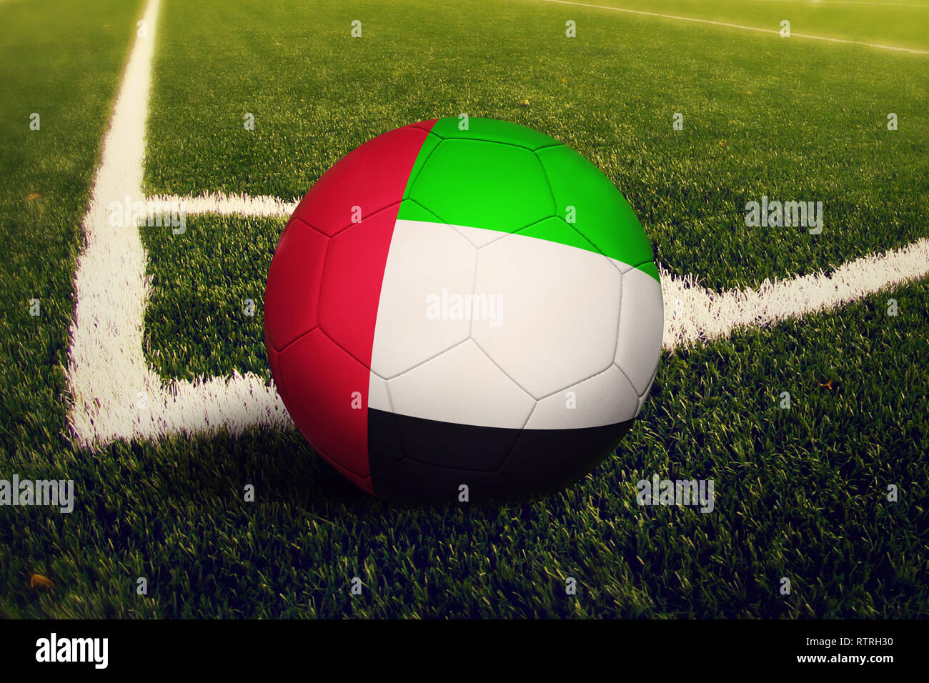 United Arab Emirates ball on corner kick position, soccer field ...
