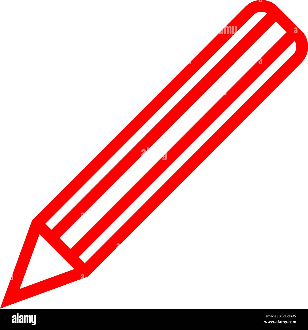 Pencil symbol icon - red simple outline, isolated - vector illustration ...