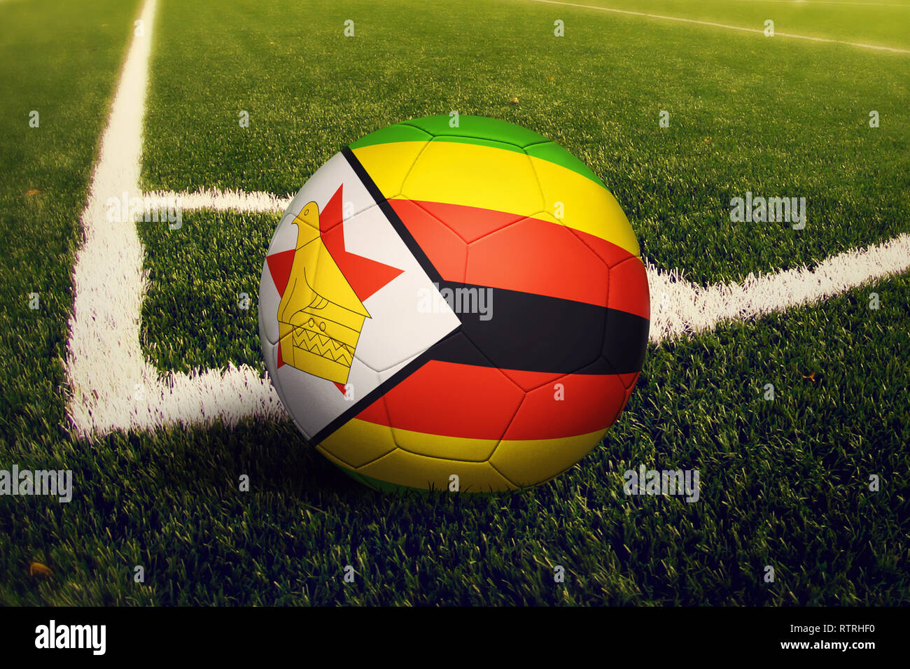 Zimbabwe ball on corner kick position, soccer field background ...