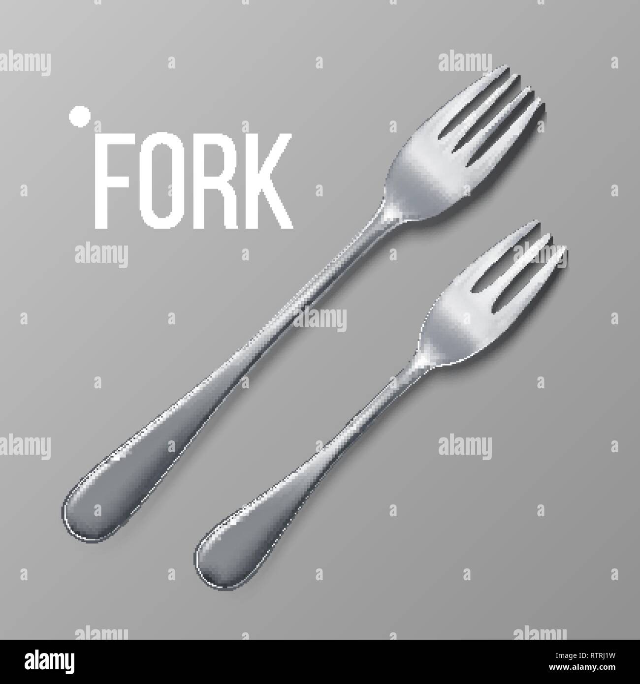 Fork Vector. Silver Metal Fork Top View. Restaurant Silverware Tool. 3D ...