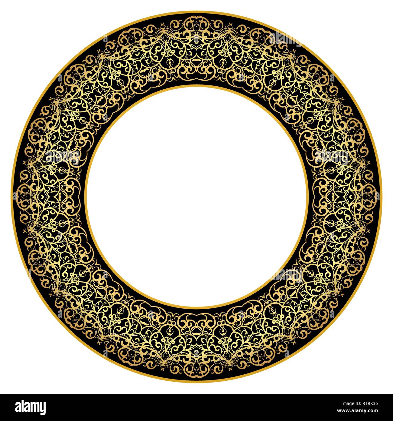Thin gold pattern for plates, trays, dishes and souvenirs. Vector ...