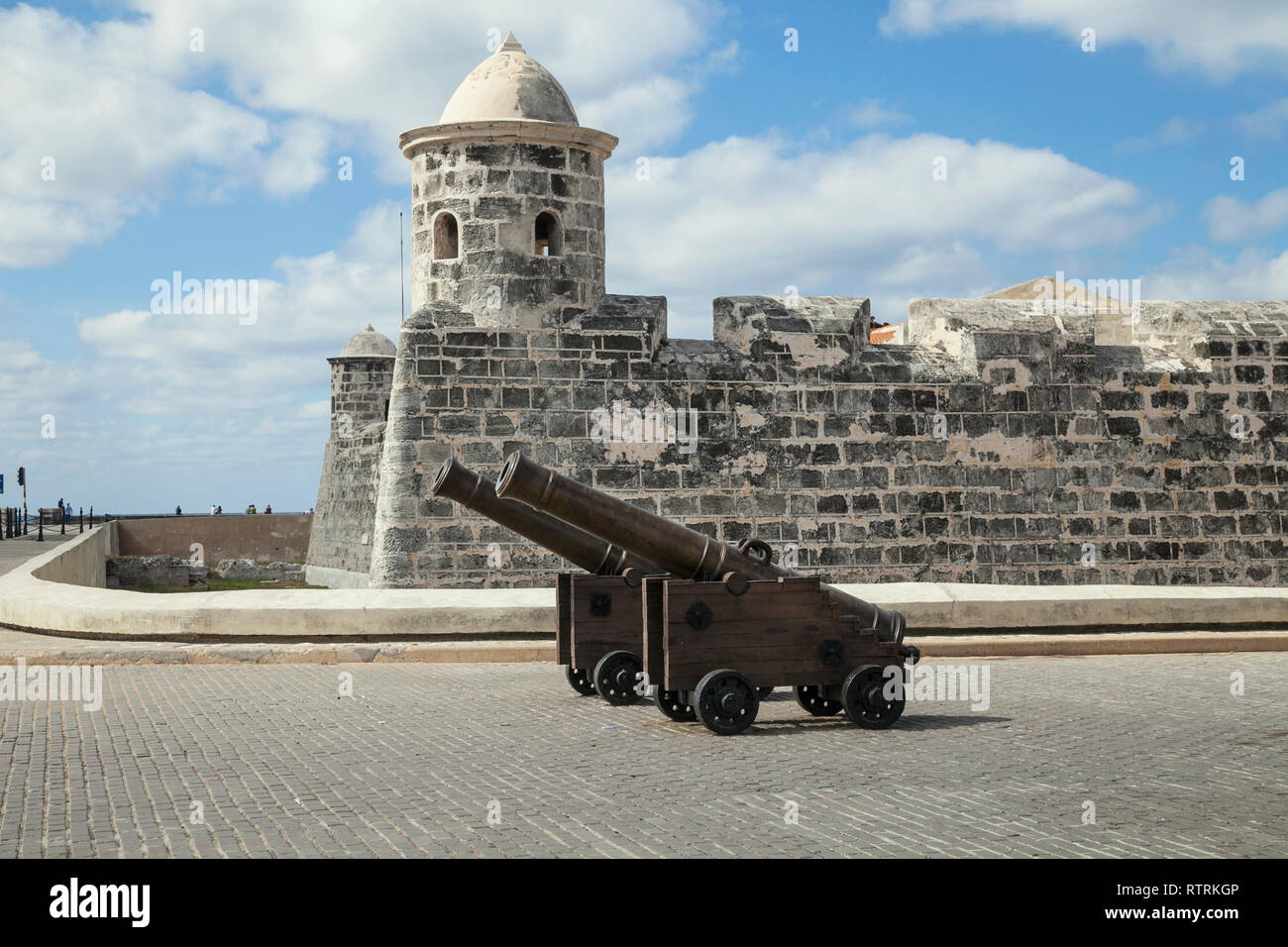 Havana, Cuba - 22 January 2013: A fortress with very old cannons in the ...