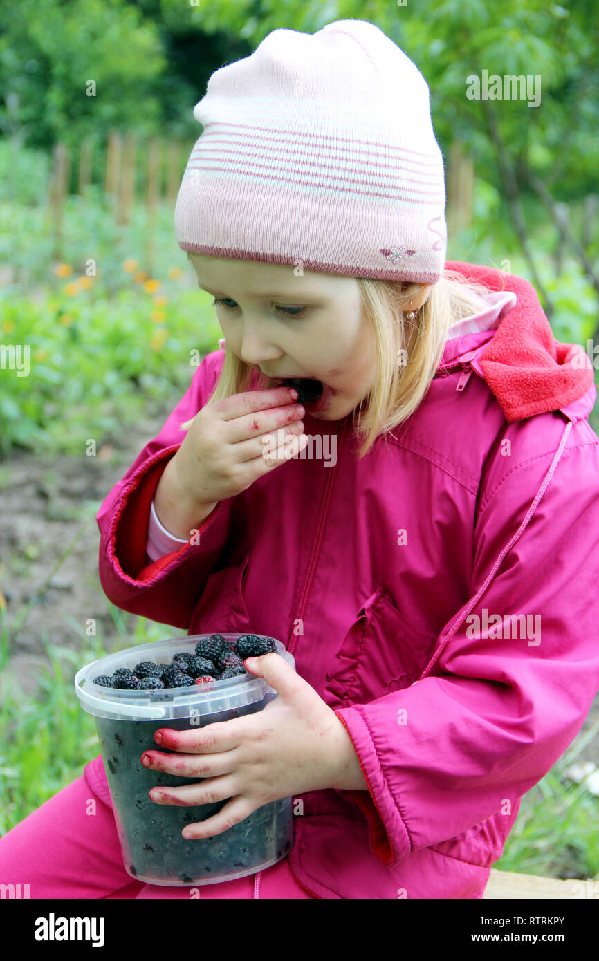 Child bucket raspberries hi-res stock photography and images - Alamy