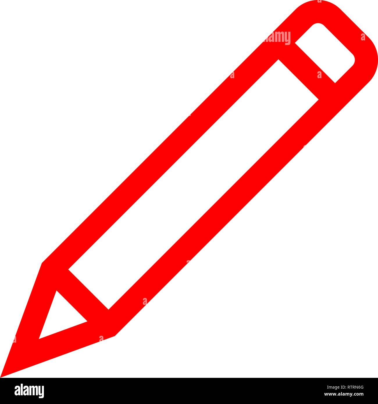Pencil symbol icon - red simple outline, isolated - vector illustration ...