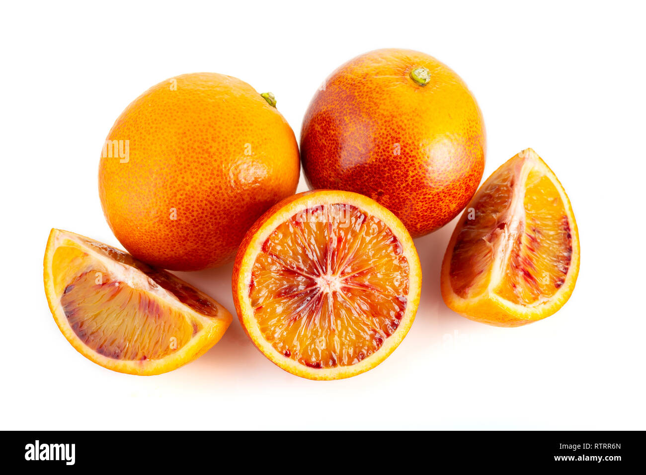Blood orange, whole, half, ripe wedge isolated on white background ...