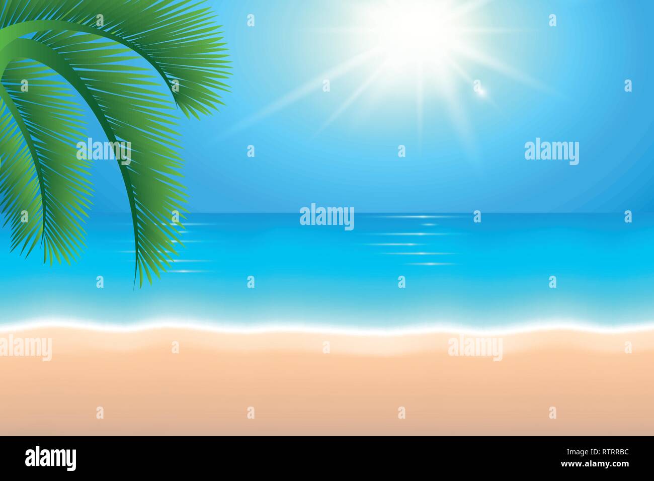 summer holiday background beach sunshine and palm tree vector ...