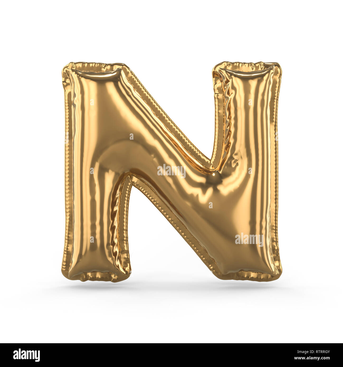 Golden letter N made of inflatable balloon isolated on white background ...