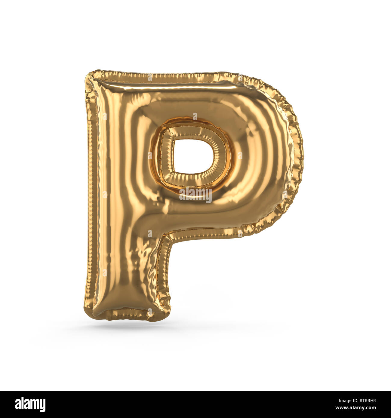 Golden letter P made of inflatable balloon isolated on white background ...