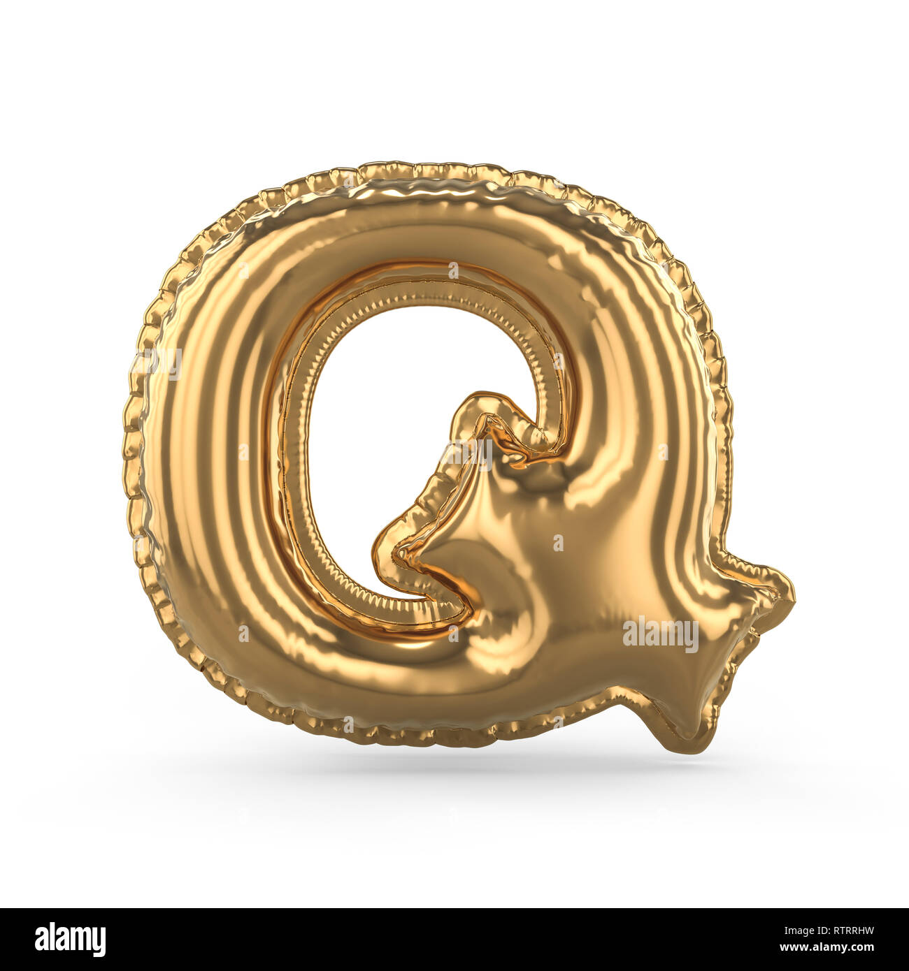 Golden letter Q made of inflatable balloon isolated on white background ...