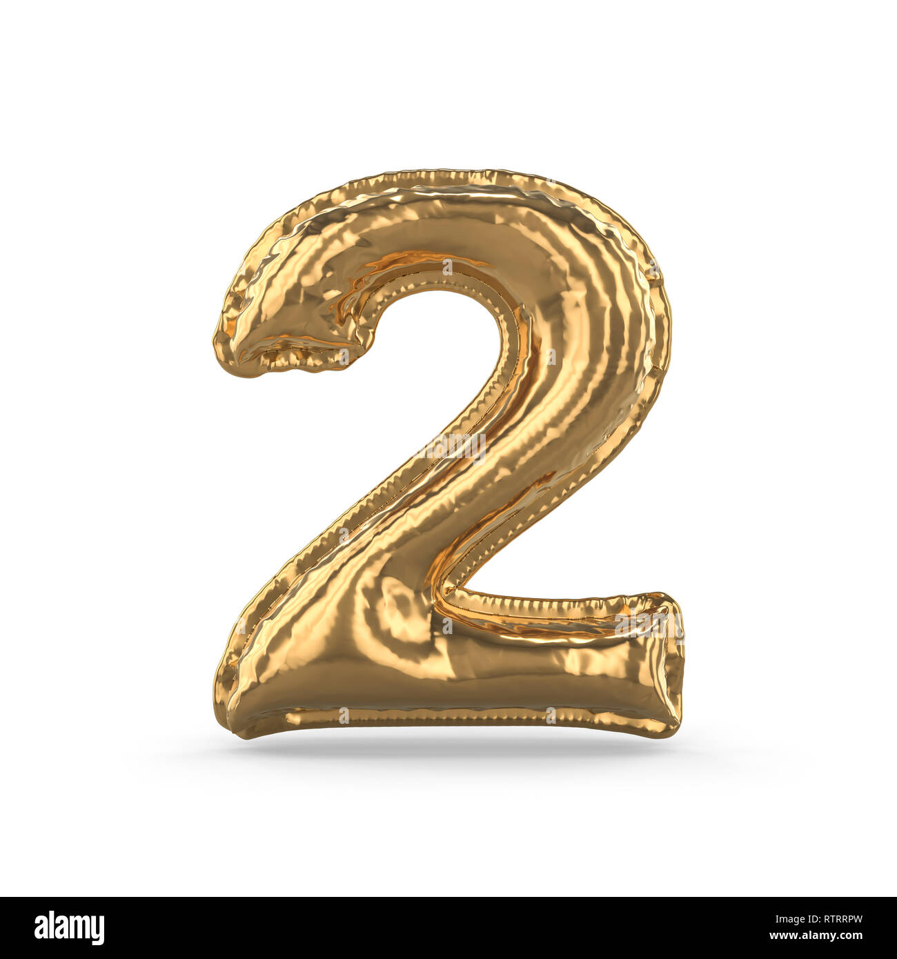 Golden digit two made of inflatable balloon isolated on white ...